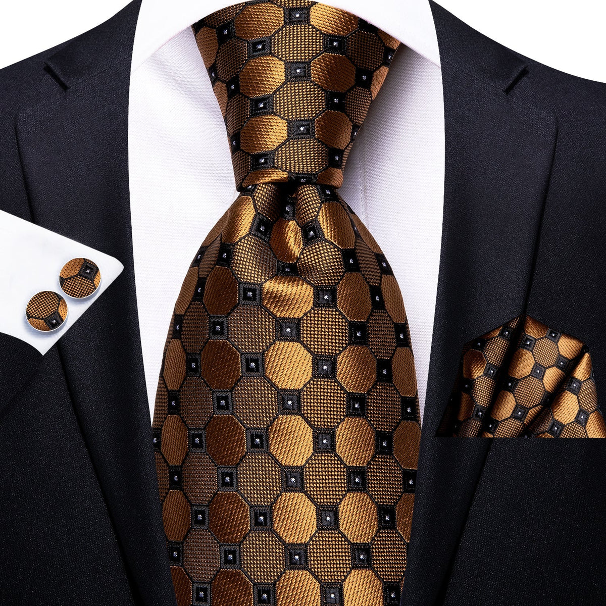 Golden Plaid Silk Tie, Pocket Square and Cufflinks – Sophisticated ...