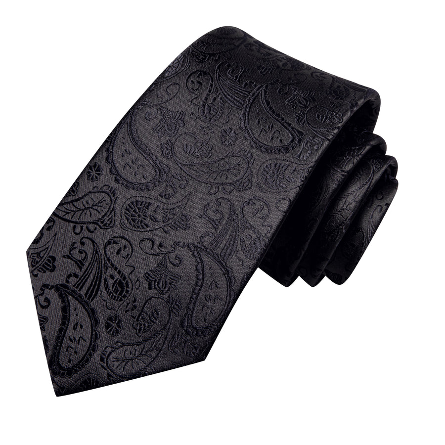 All Black Paisley XL Tie, Pocket Square and Cufflinks – Sophisticated ...