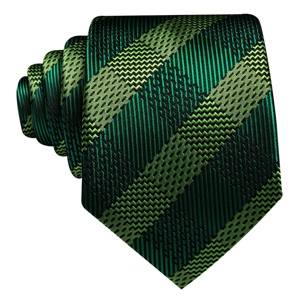 Dark Green and Chartreuse Checkered Tie, Pocket Square, and Cufflinks ...