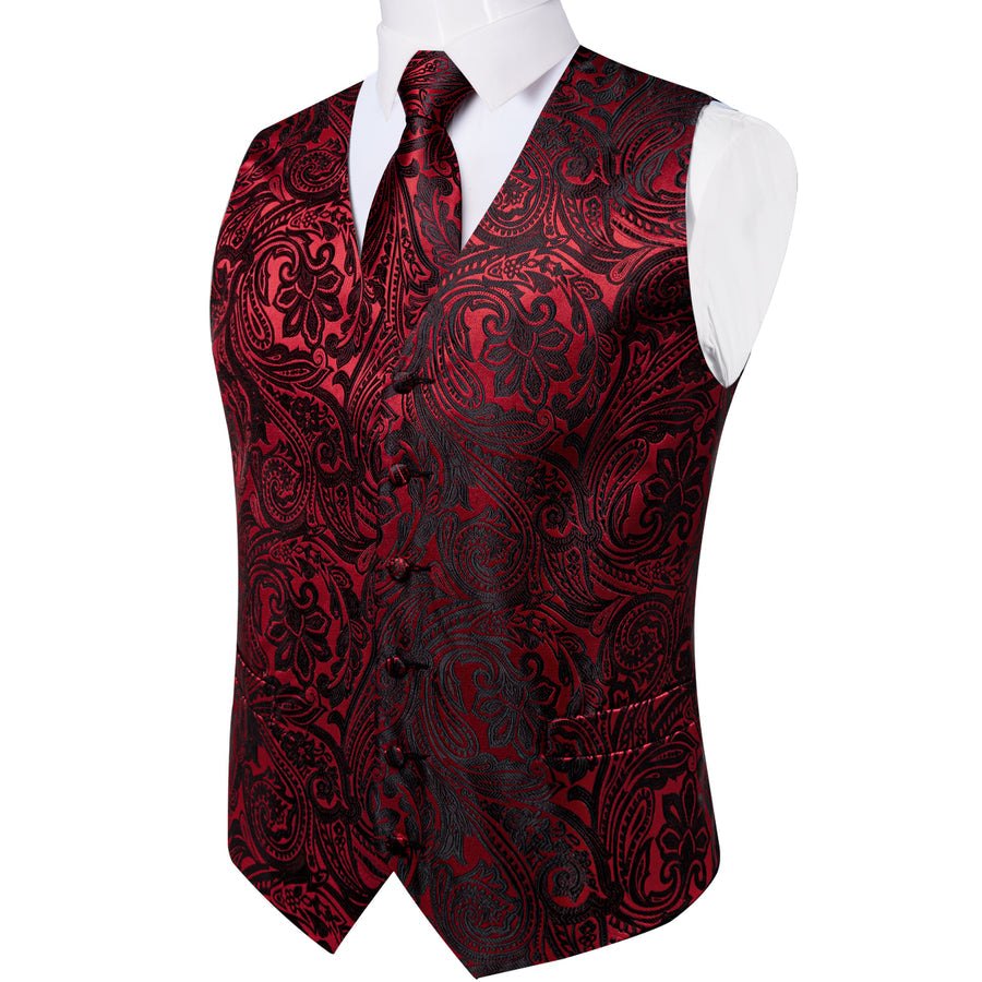 Red and Black Paisley Jacquard Silk Vest Set – Sophisticated Gentlemen