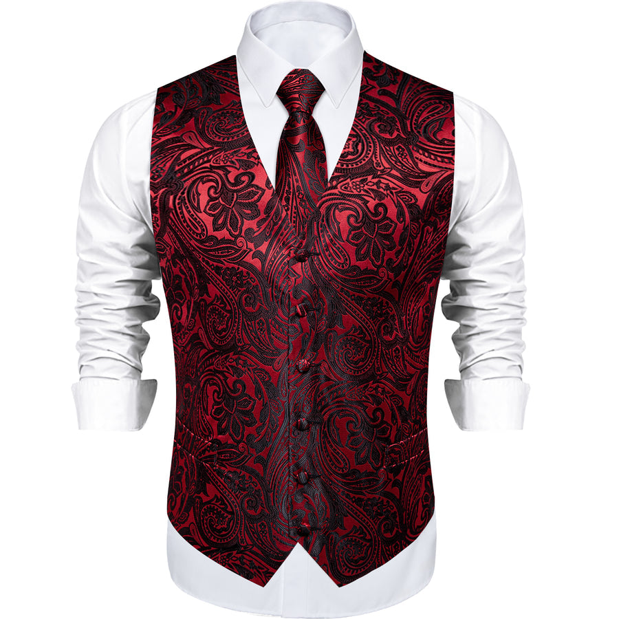 Red and Black Paisley Jacquard Silk Vest Set – Sophisticated Gentlemen