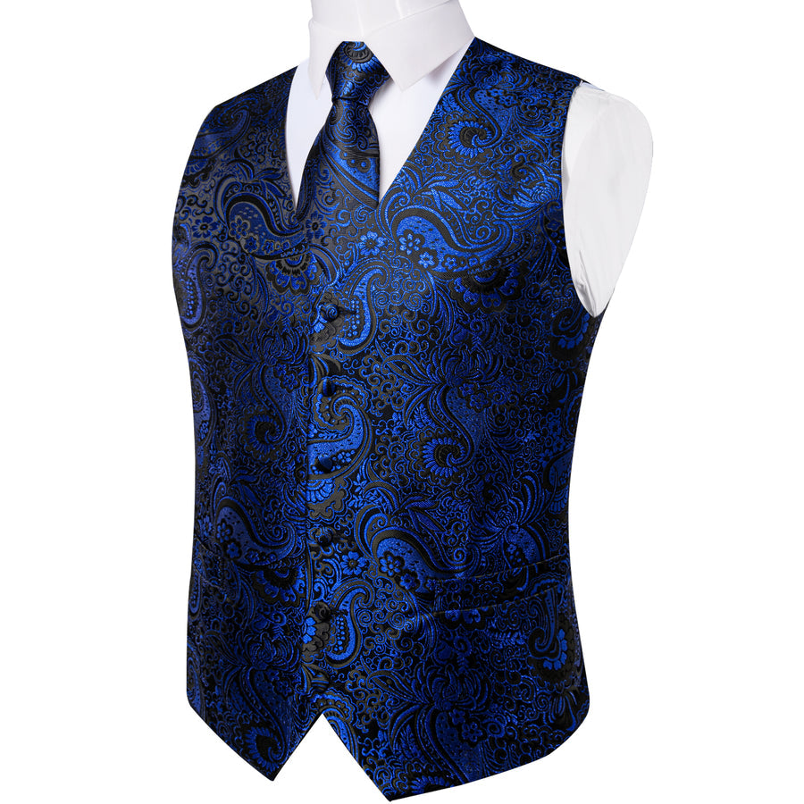 Midnight Blue Paisley Jacquard Silk Vest Set – Sophisticated Gentlemen