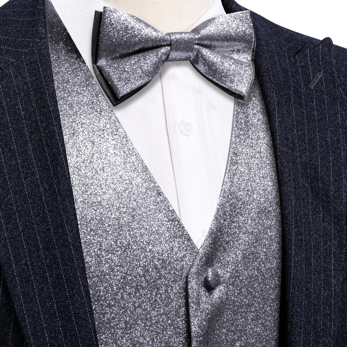Shining Silver Silk Vest Set – Sophisticated Gentlemen