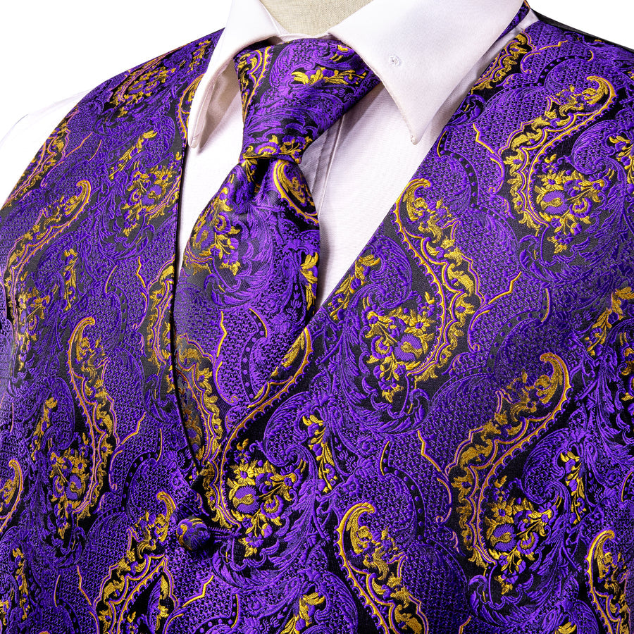 Purple and Gold Paisley Silk Vest Set – Sophisticated Gentlemen
