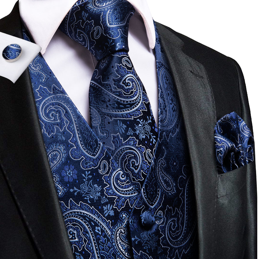 Navy Blue Paisley Vest Set – Sophisticated Gentlemen