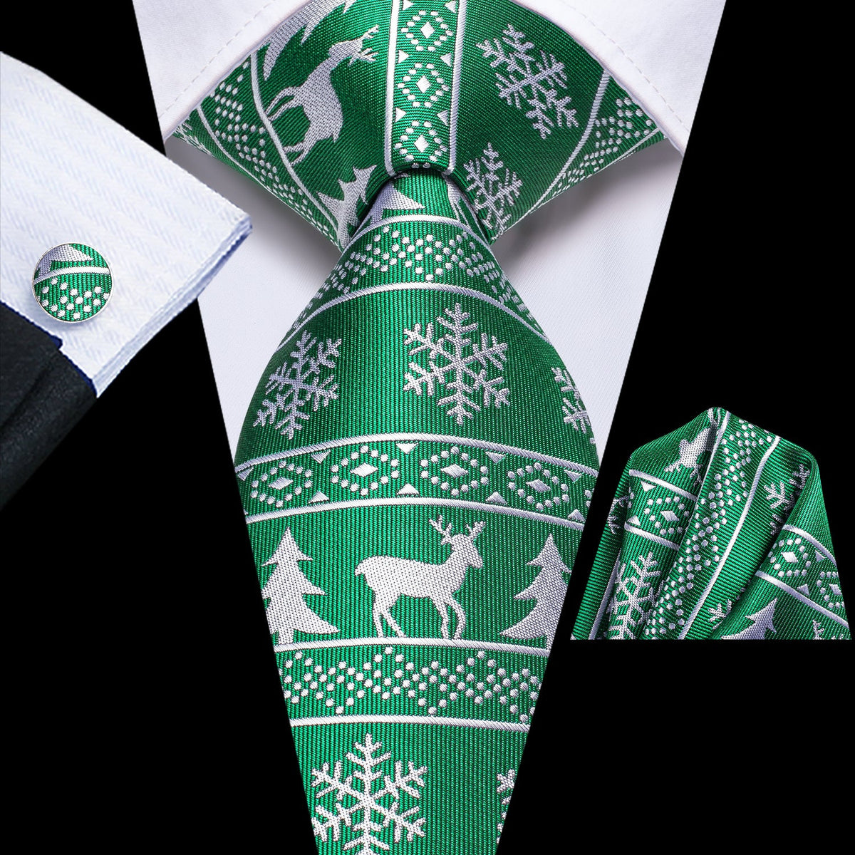 Green and White Christmas Tie Set – Sophisticated Gentlemen