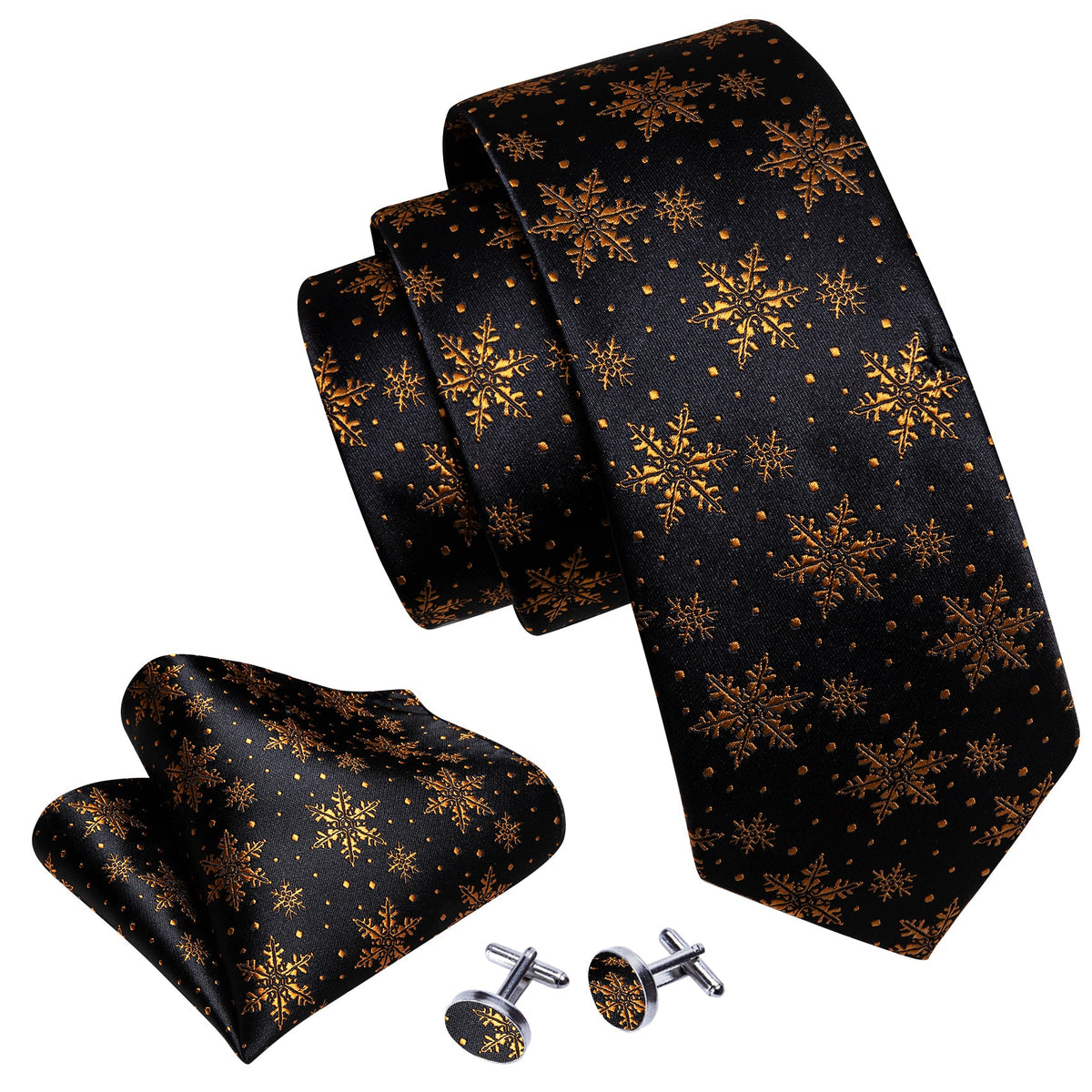 Black and Gold Snowflakes Tie Set – Sophisticated Gentlemen