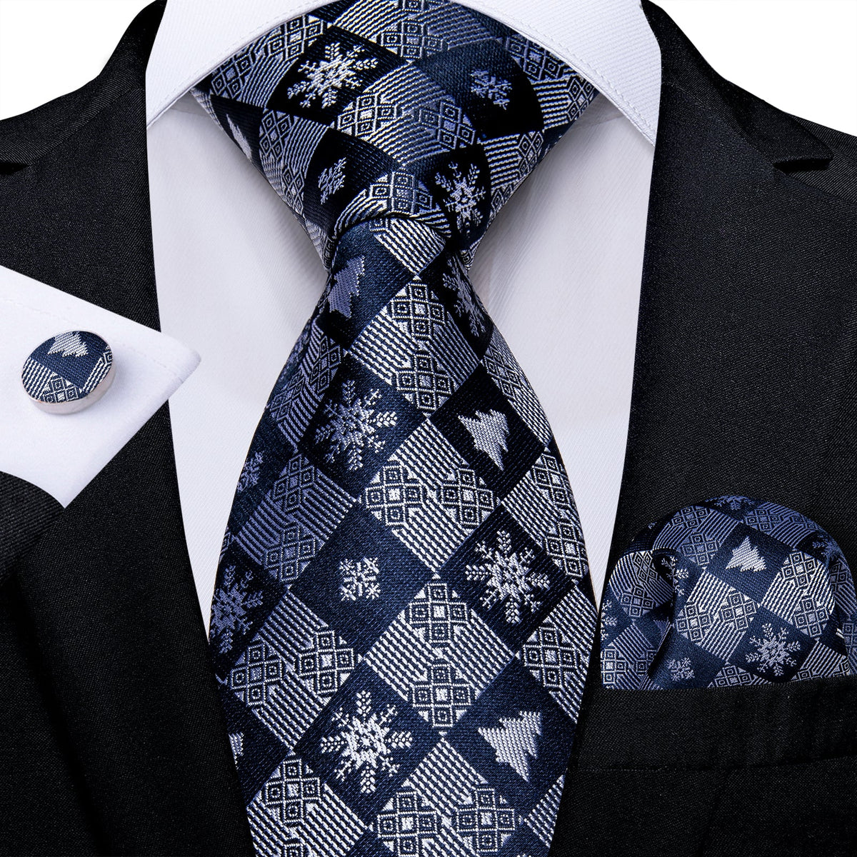 Blue and Gray Snowflakes Tie Set – Sophisticated Gentlemen